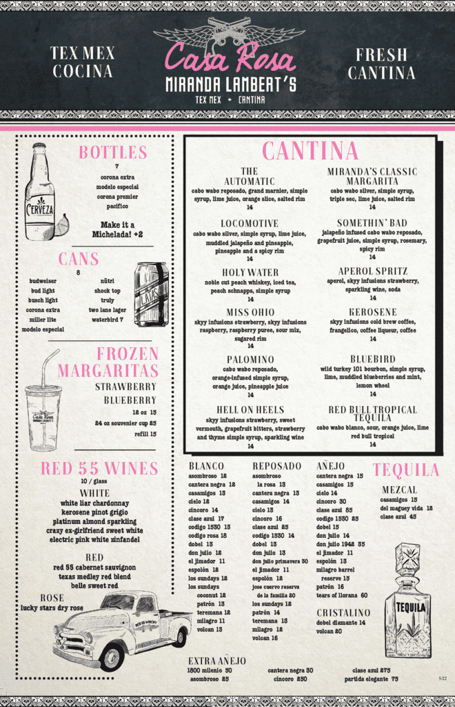 MENU - Miranda Lambert's Casa Rosa Nashville