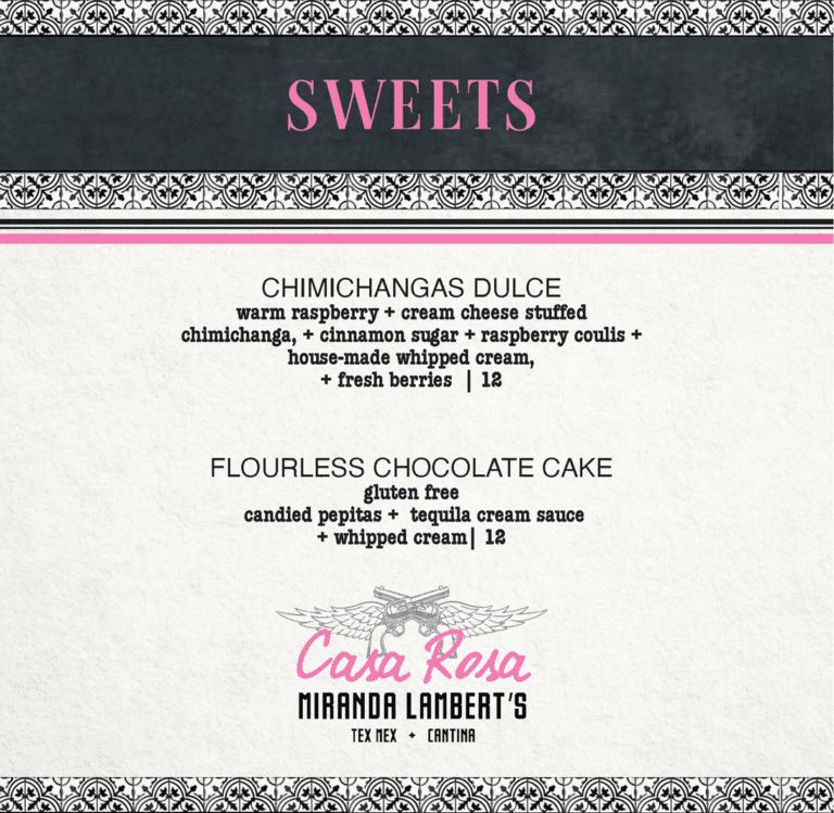 MENU - Miranda Lambert's Casa Rosa Nashville