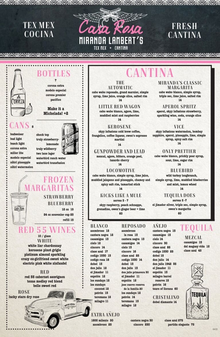 MENU - Miranda Lambert's Casa Rosa Nashville