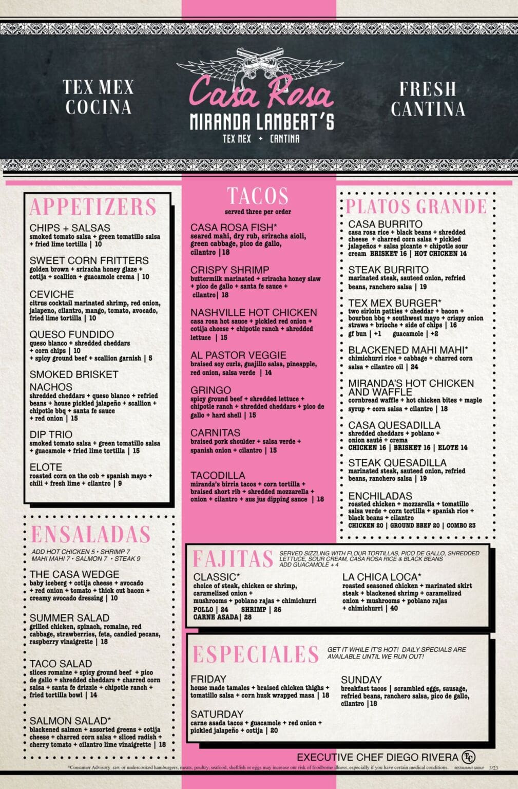 MENU - Miranda Lambert's Casa Rosa Nashville
