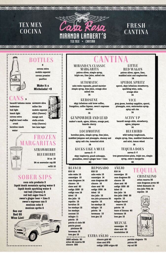 MENU - Miranda Lambert's Casa Rosa Nashville