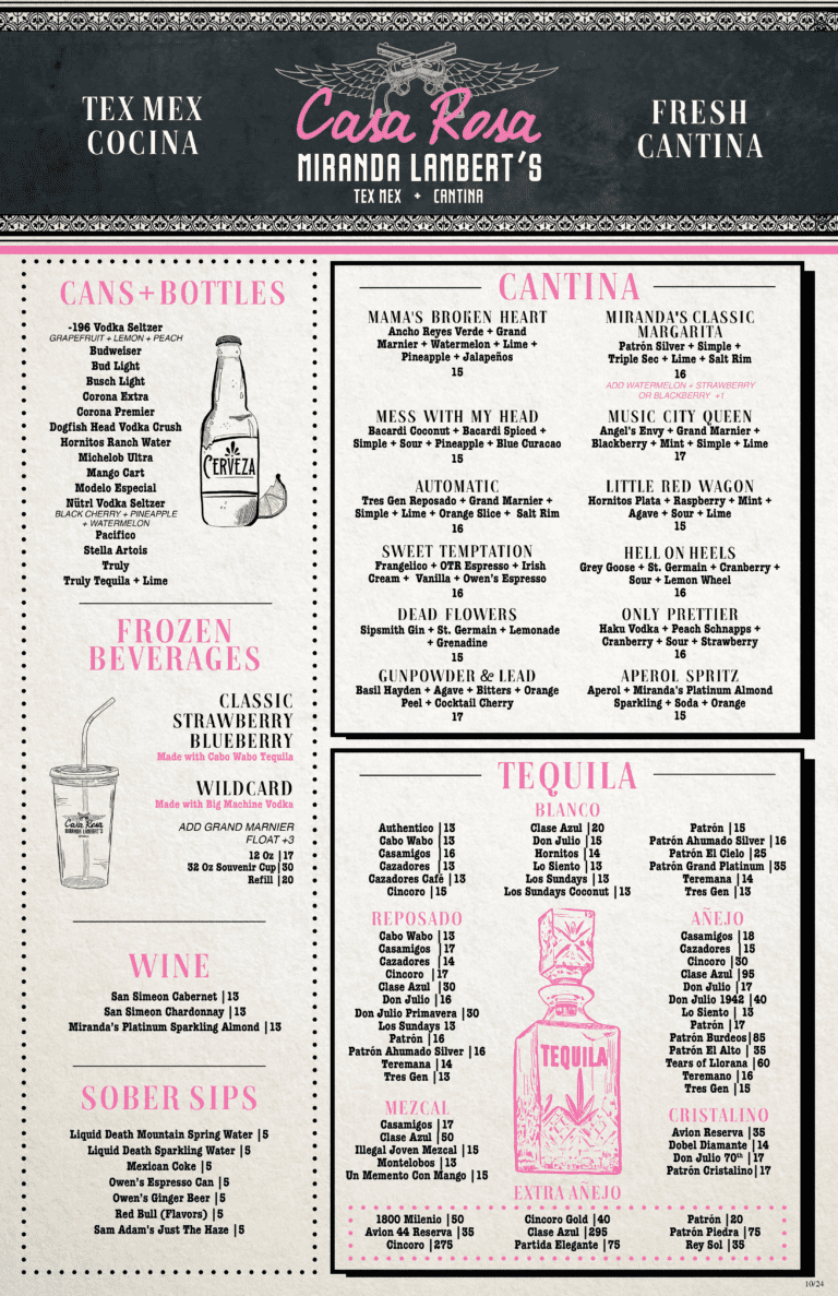 MENU - Miranda Lambert's Casa Rosa Nashville
