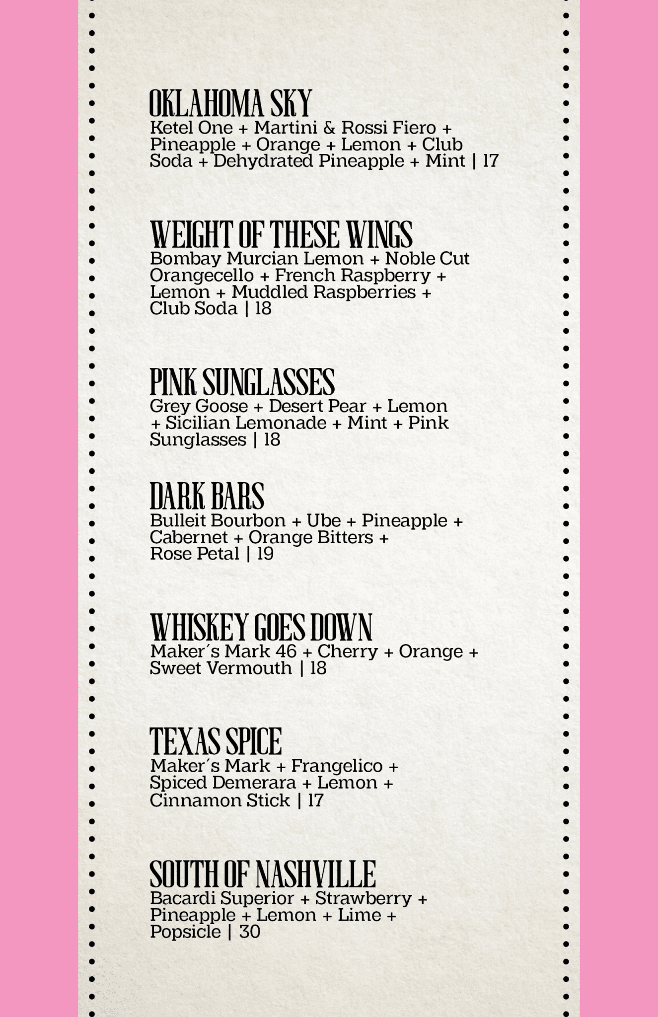 MENU - Miranda Lambert's Casa Rosa Nashville