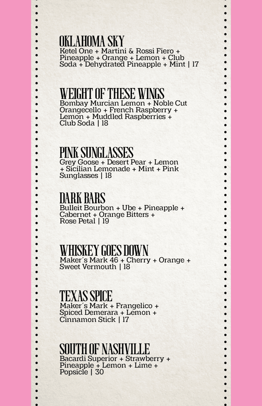 MENU - Miranda Lambert's Casa Rosa Nashville