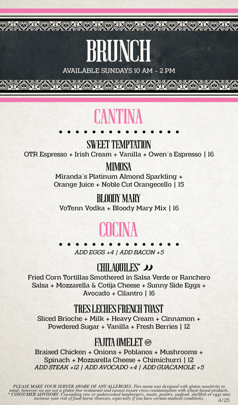 MENU - Miranda Lambert's Casa Rosa Nashville