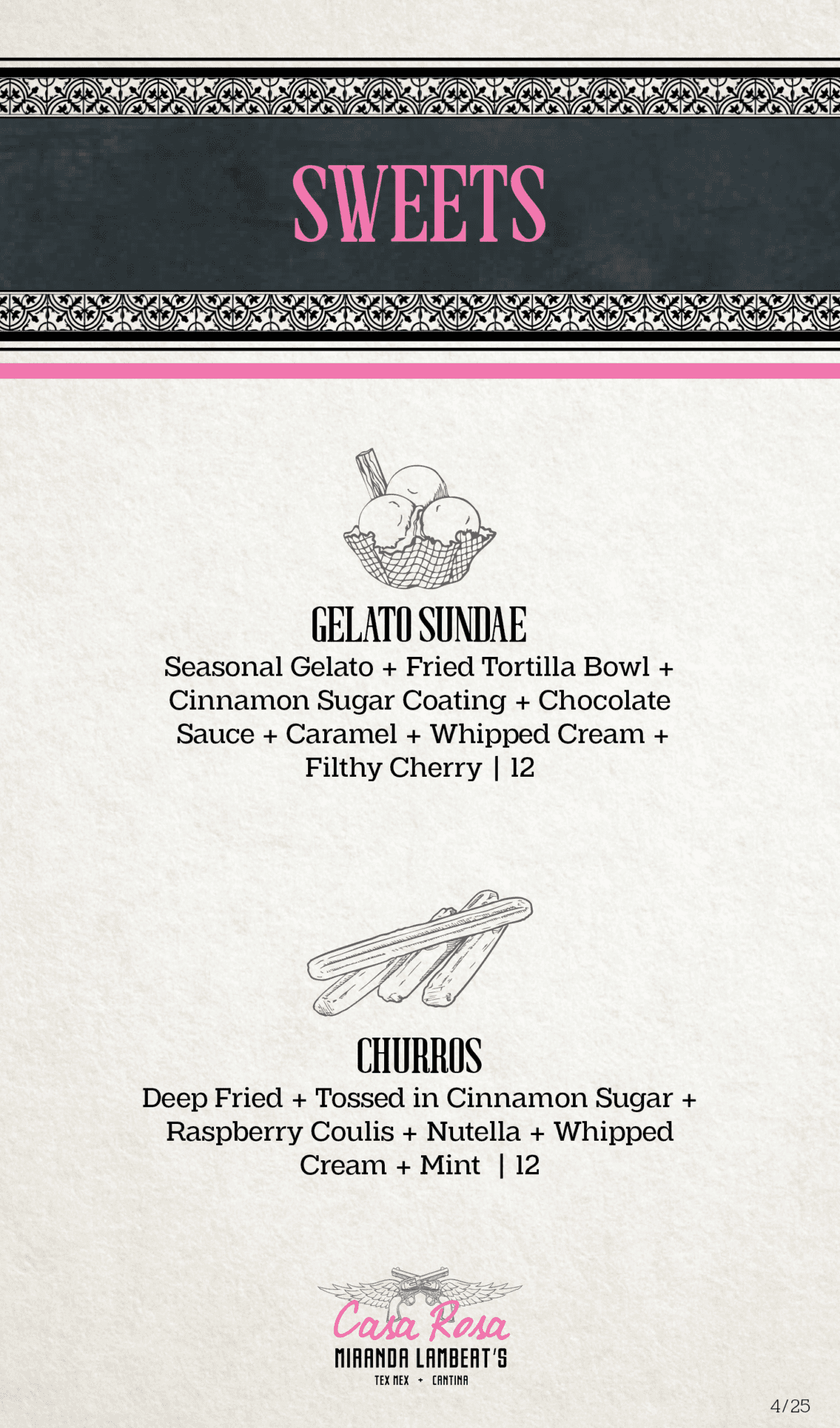 MENU - Miranda Lambert's Casa Rosa Nashville
