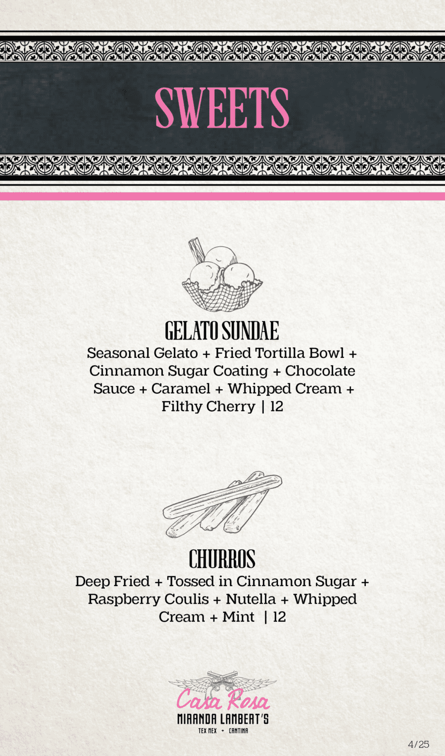 MENU - Miranda Lambert's Casa Rosa Nashville